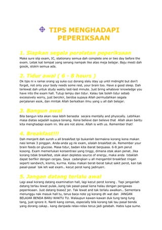 Tips menghadapi peperiksaan | DOCX