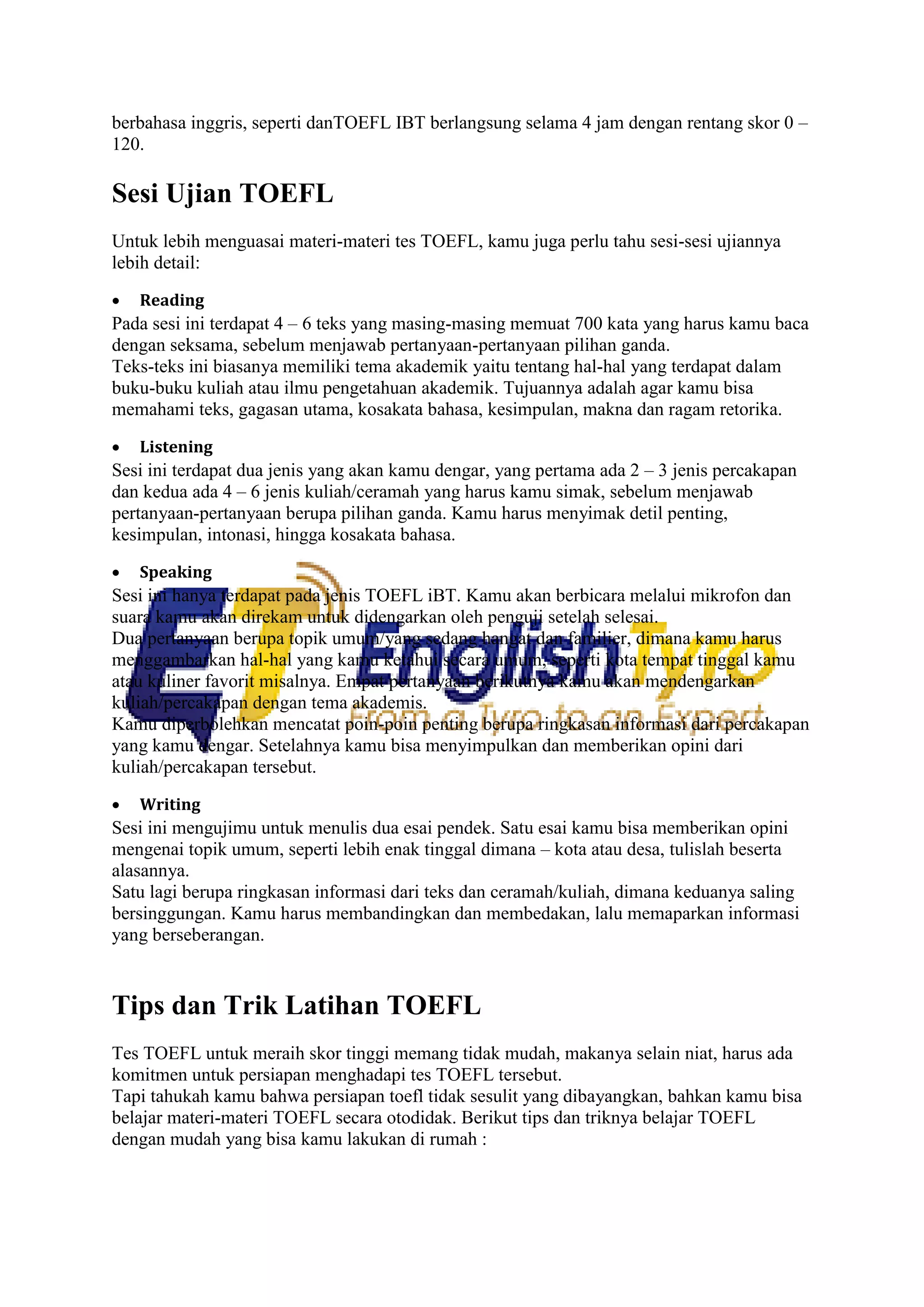 Tips mudah latihan toefl otodidak | PDF