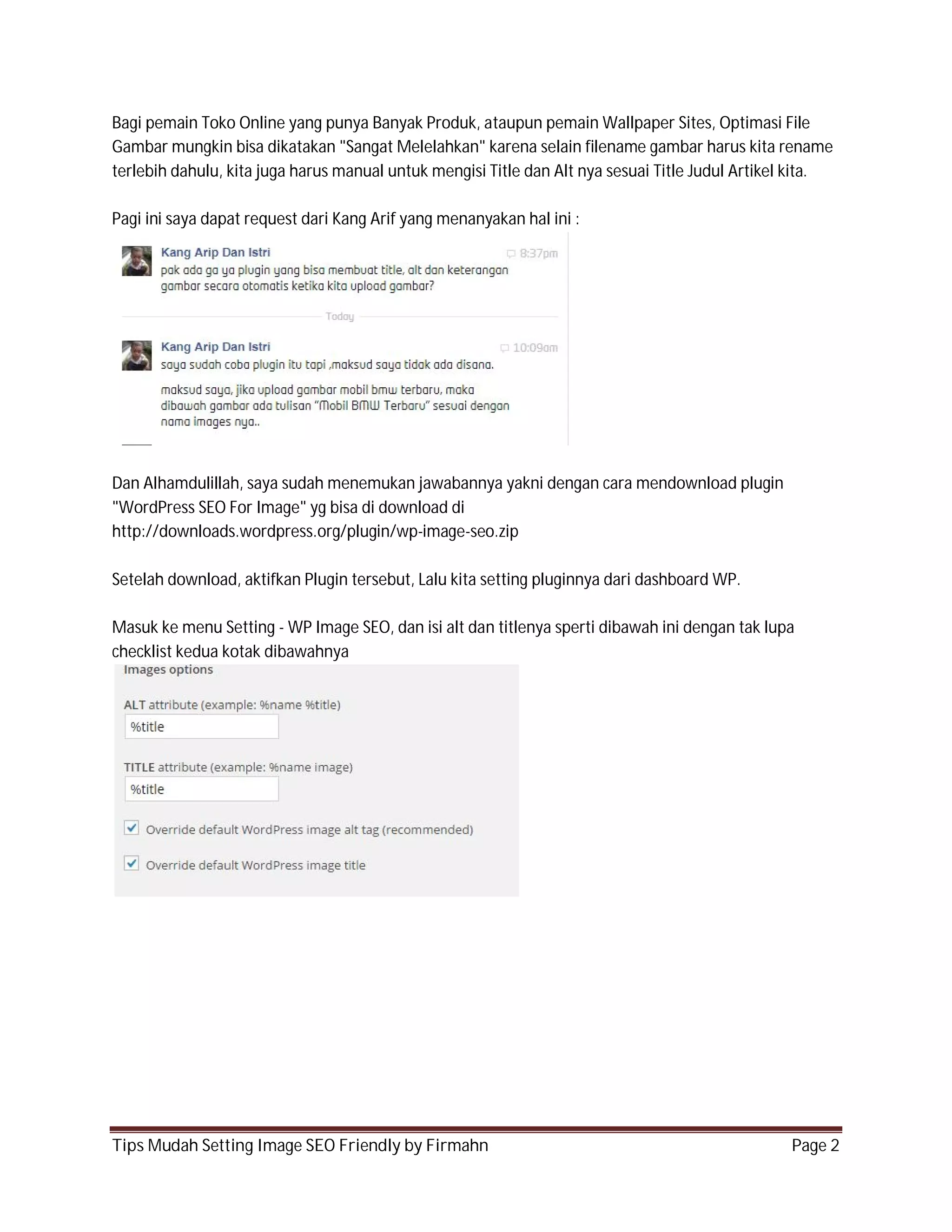 Tips mudah setting image seo friendly by Firmahn | PDF