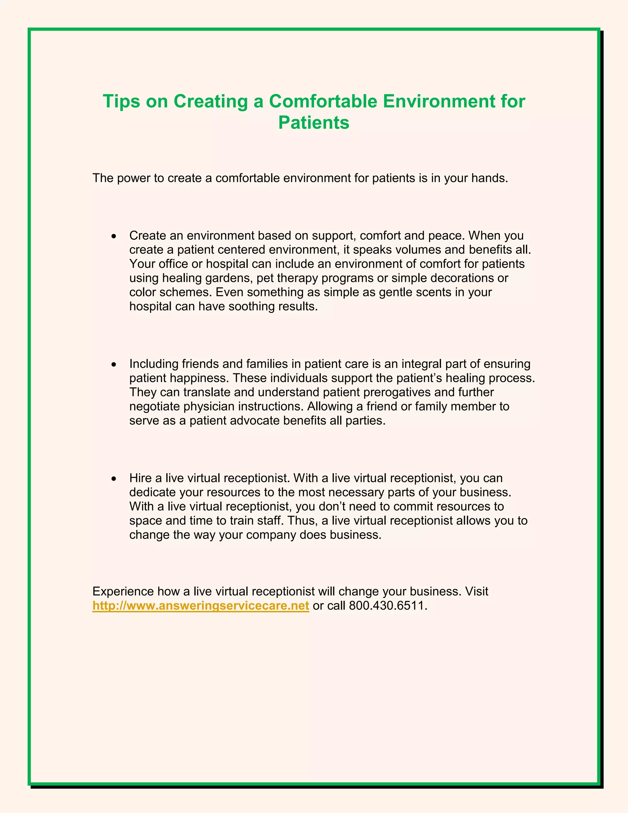 Tips on Creating a Comfortable Environment for Patients | PDF