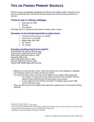 Tips on finding primary documents | DOC