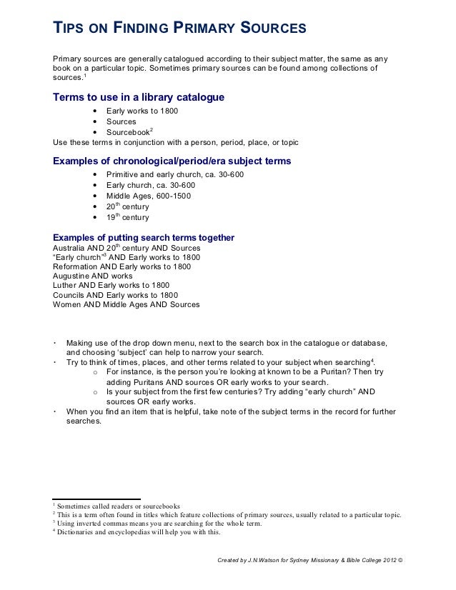 Tips on finding primary documents Tips on finding primary documents
