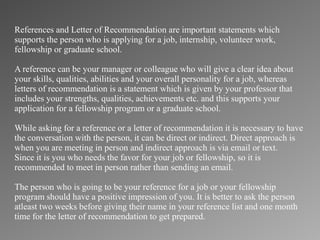 Tips on References and Letters of Recommendation | PPT