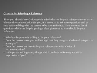 Tips on References and Letters of Recommendation | PPT