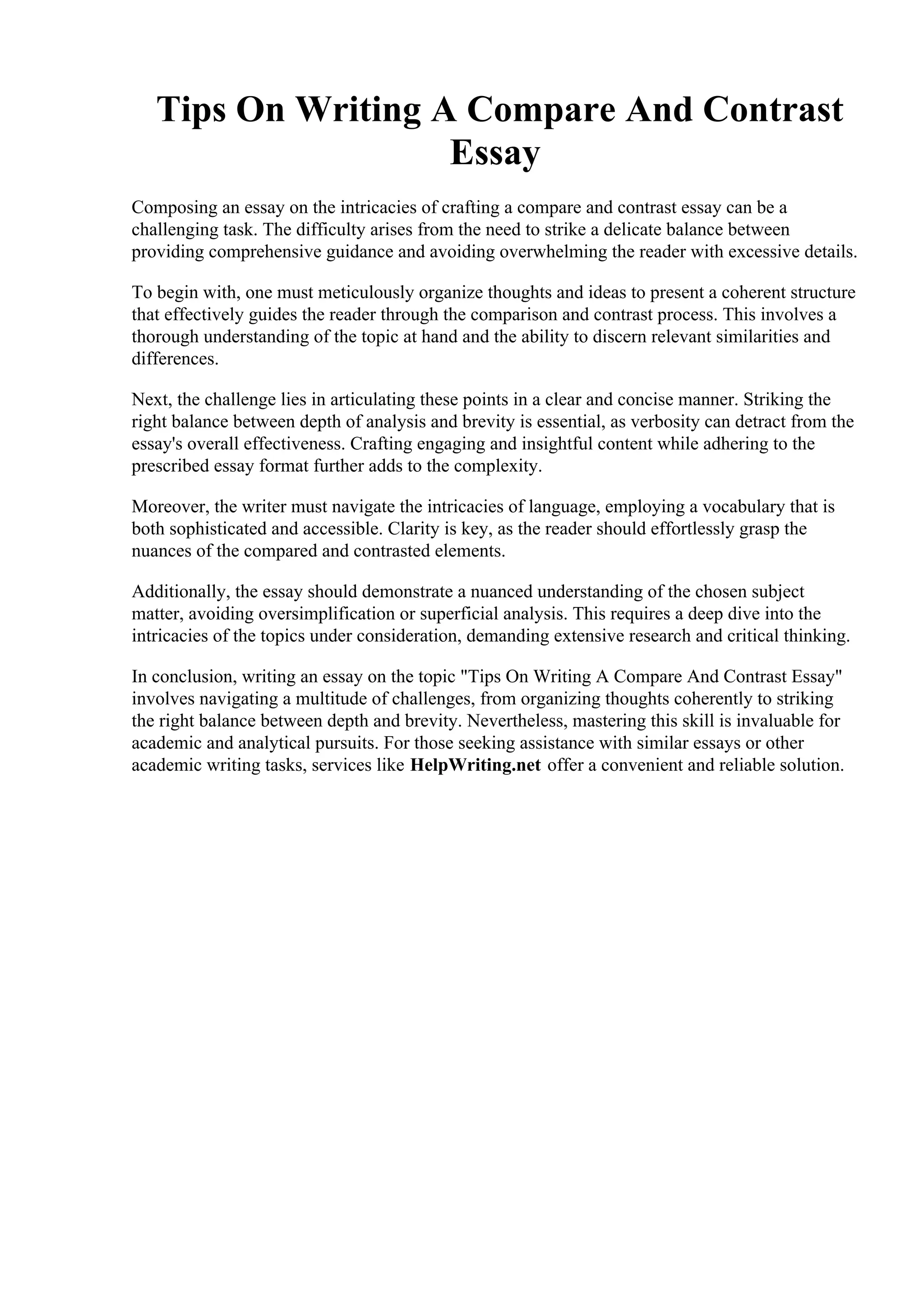 Tips On Writing A Compare And Contrast Essay | PDF