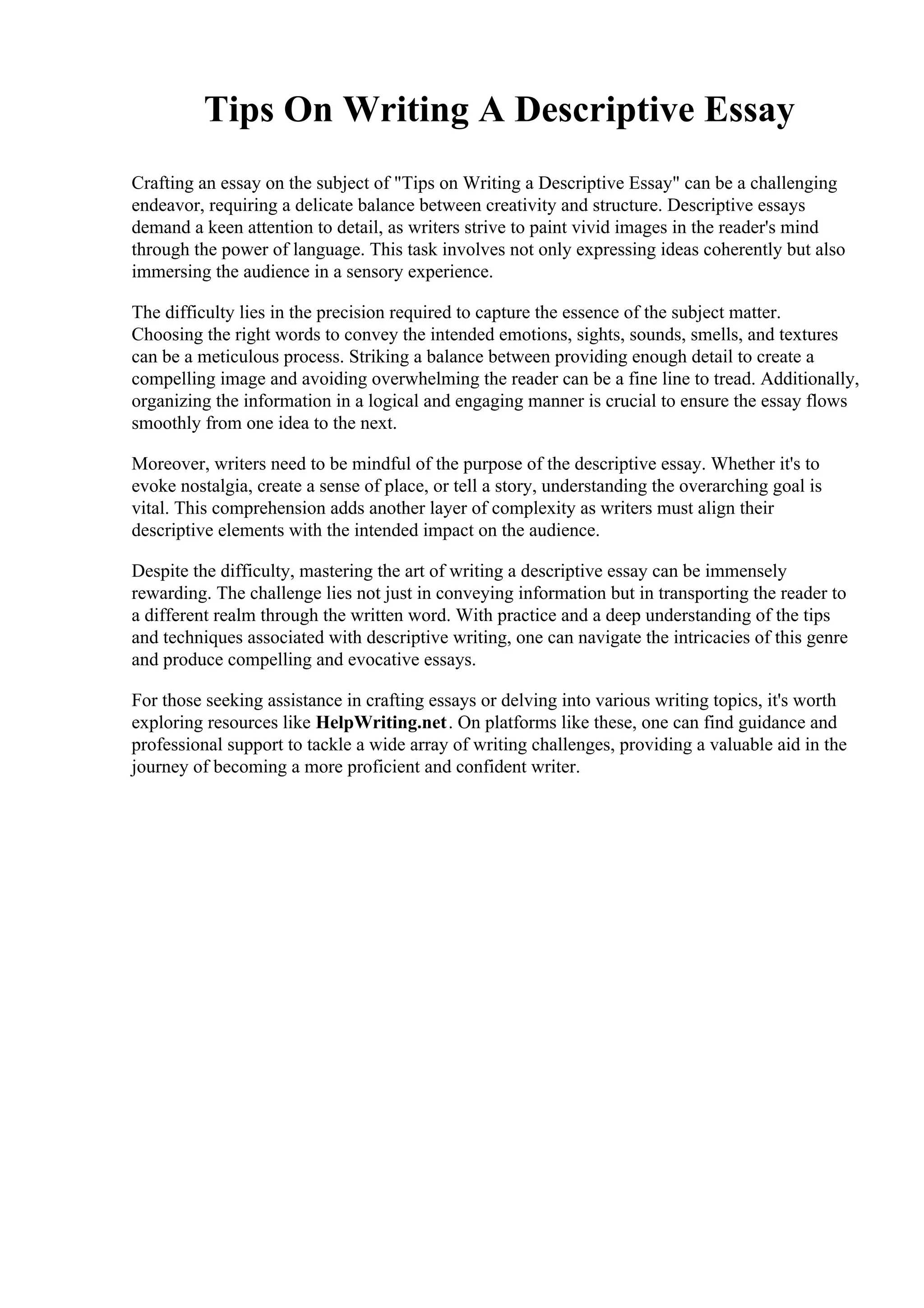 Tips On Writing A Descriptive Essay.pdf | Screenwriting | Content ...