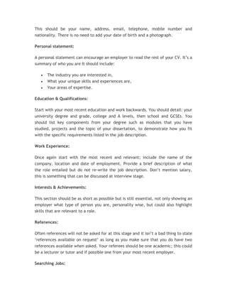 Tips on writing a good cv | PDF
