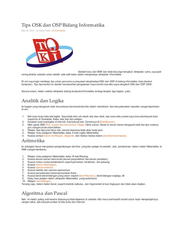 Tips osk dan osp bidang informatika | DOCX