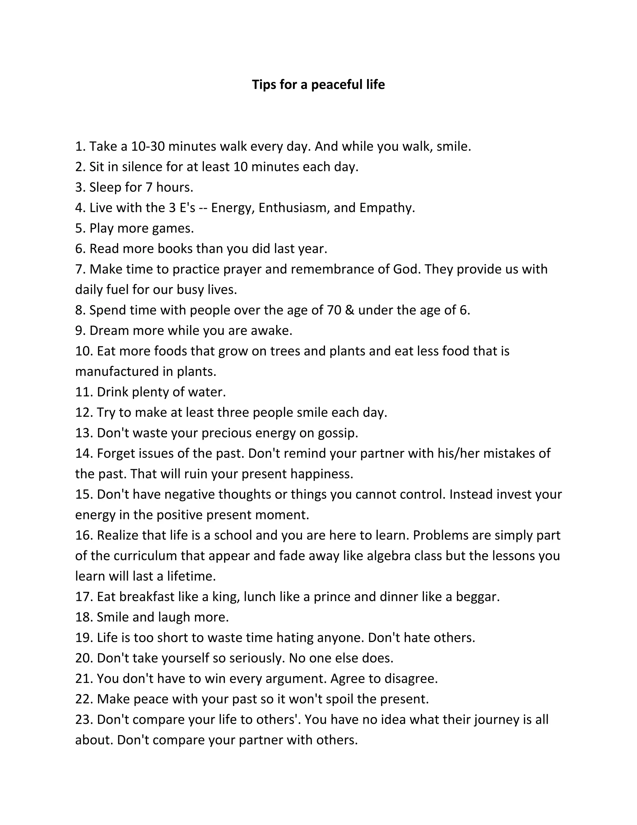 Tips for a peaceful life | DOC