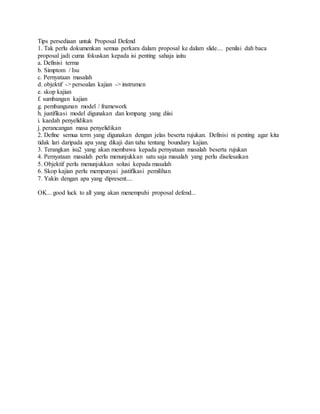 Tips persediaan untuk proposal defend | DOCX