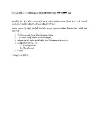Tips show hide icon label andromax r2 | PDF