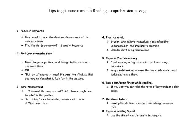 Tips to get more marks in reading comprehension passage | PPT