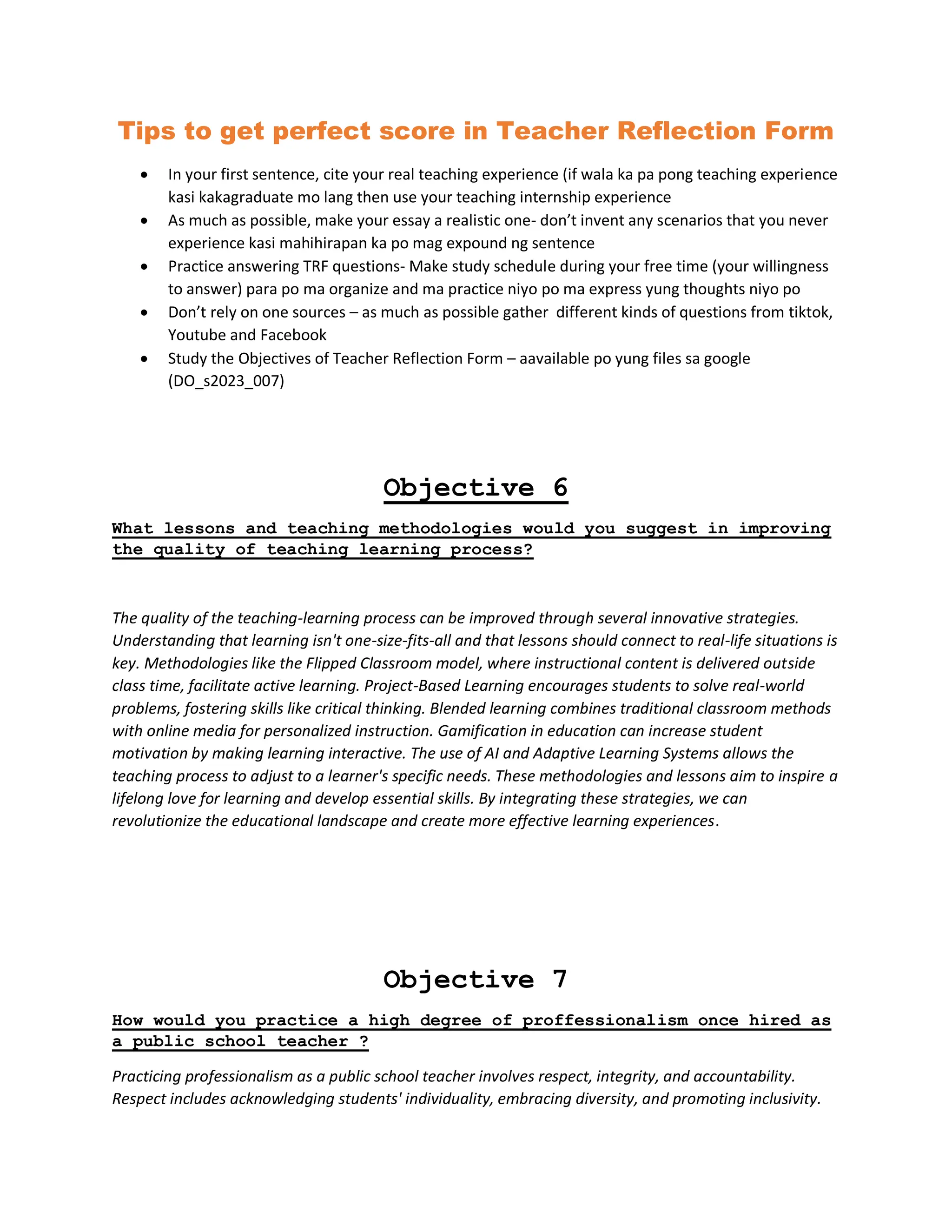 Tips to get perfect score in Teacher Reflection Form.pdf