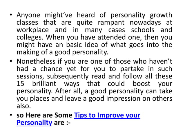 Tips to improve your personality | PPTX | Family and Relationships