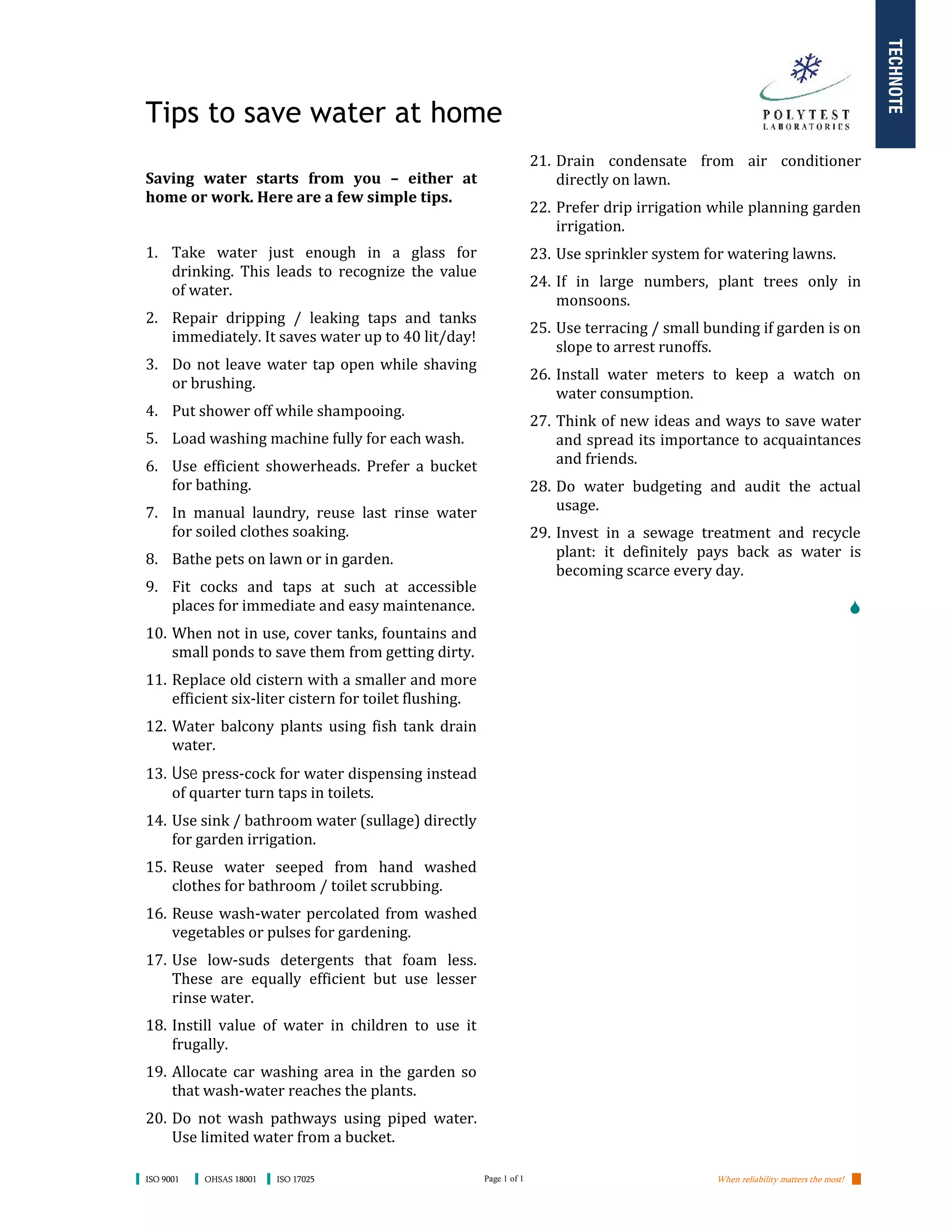 Tips To Save Water At Home | PDF