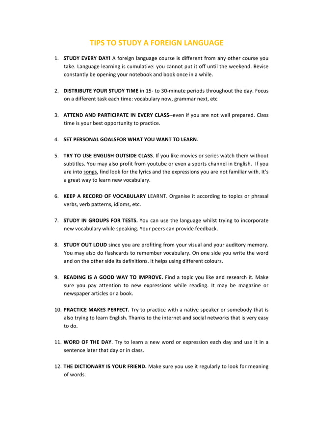 Tips to study a foreign language | PDF