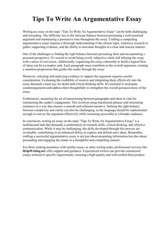 Tips To Write An Argumentative Essay | PDF