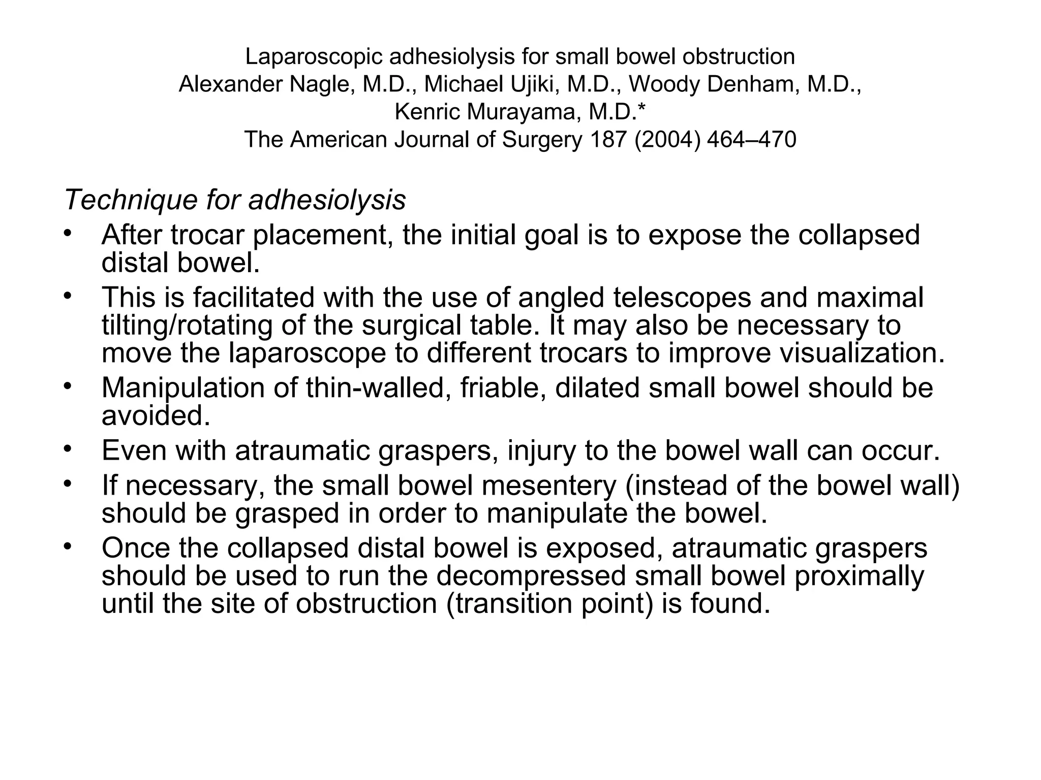 Tips & Tricks in Laparoscopic Adhesiolysis | PPT