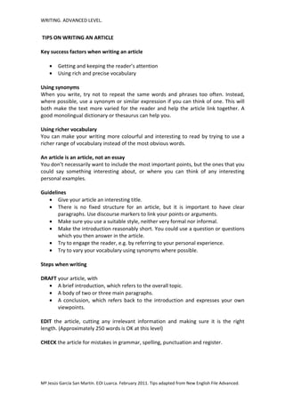 Tips for writing an article. Advanced writing | PDF