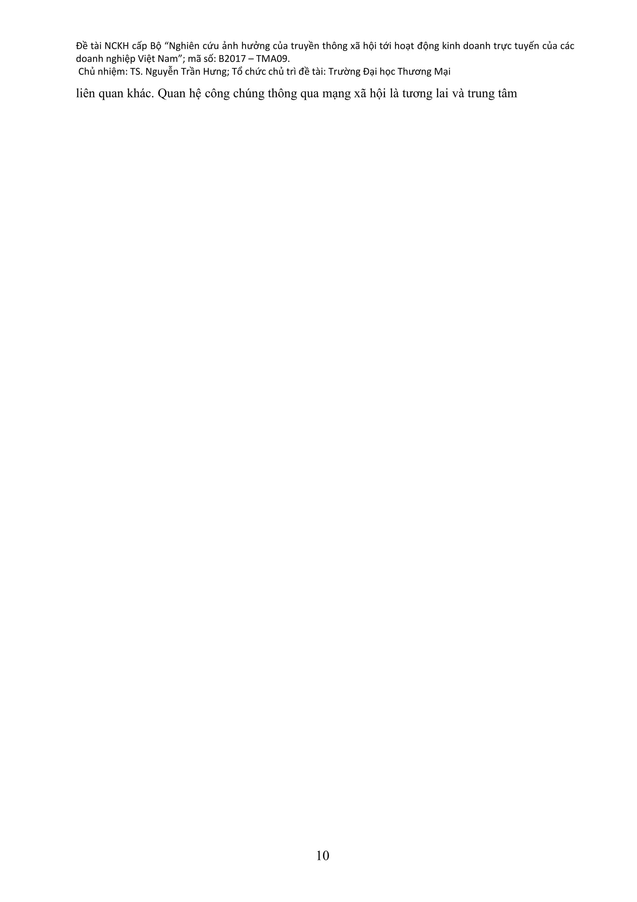 Nghiên cứu ảnh hưởng của truyền thông xã hội tới hoạt động kinh doanh trực tuyến của các doanh ...