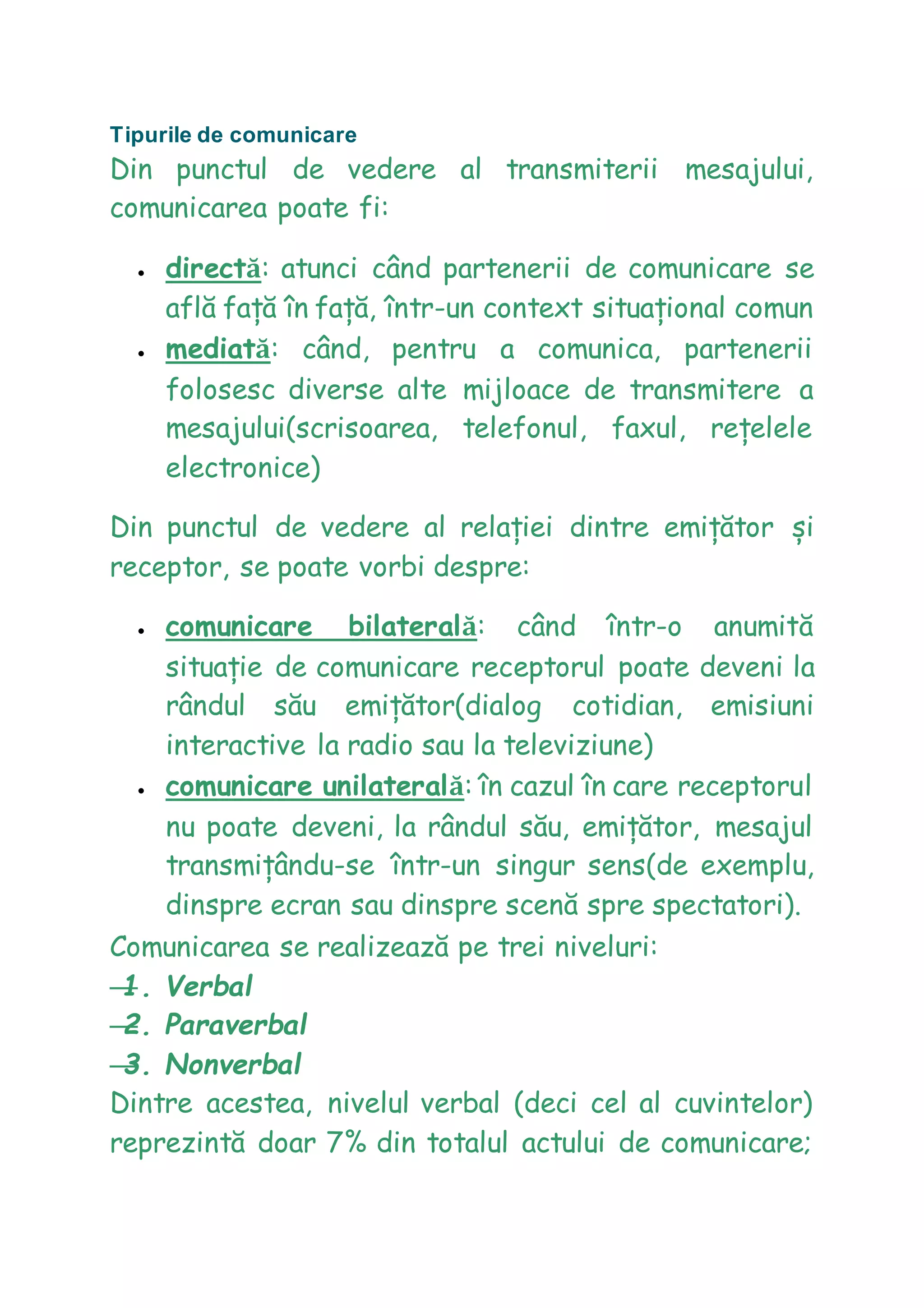 Tipurile de comunicare | DOCX