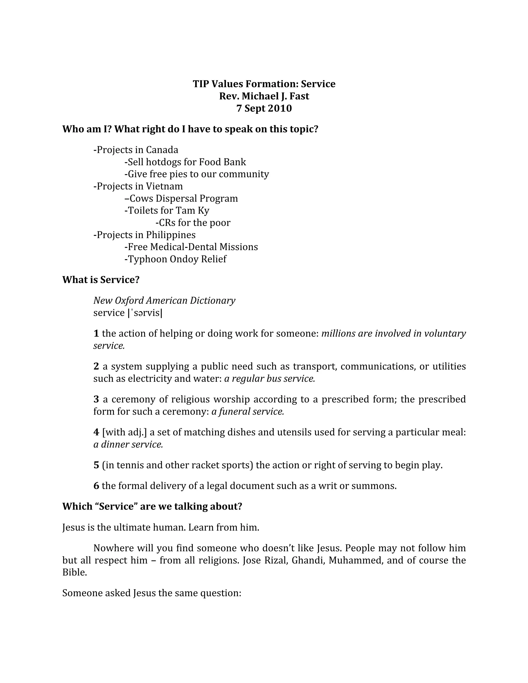 TIP Values Formation -- Service Handout | PDF