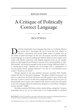A Critique of Politically Correct Language By Ben O’Neill | PDF