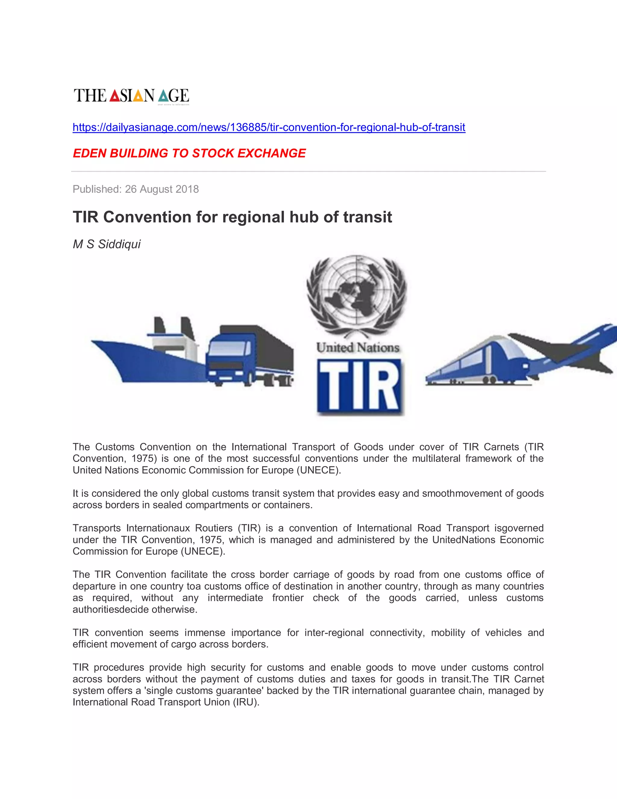 Tir convention for regional hub of transit | PDF