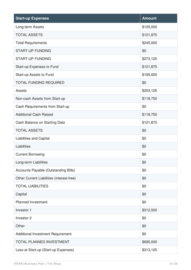 Tire shop business plan example | PDF