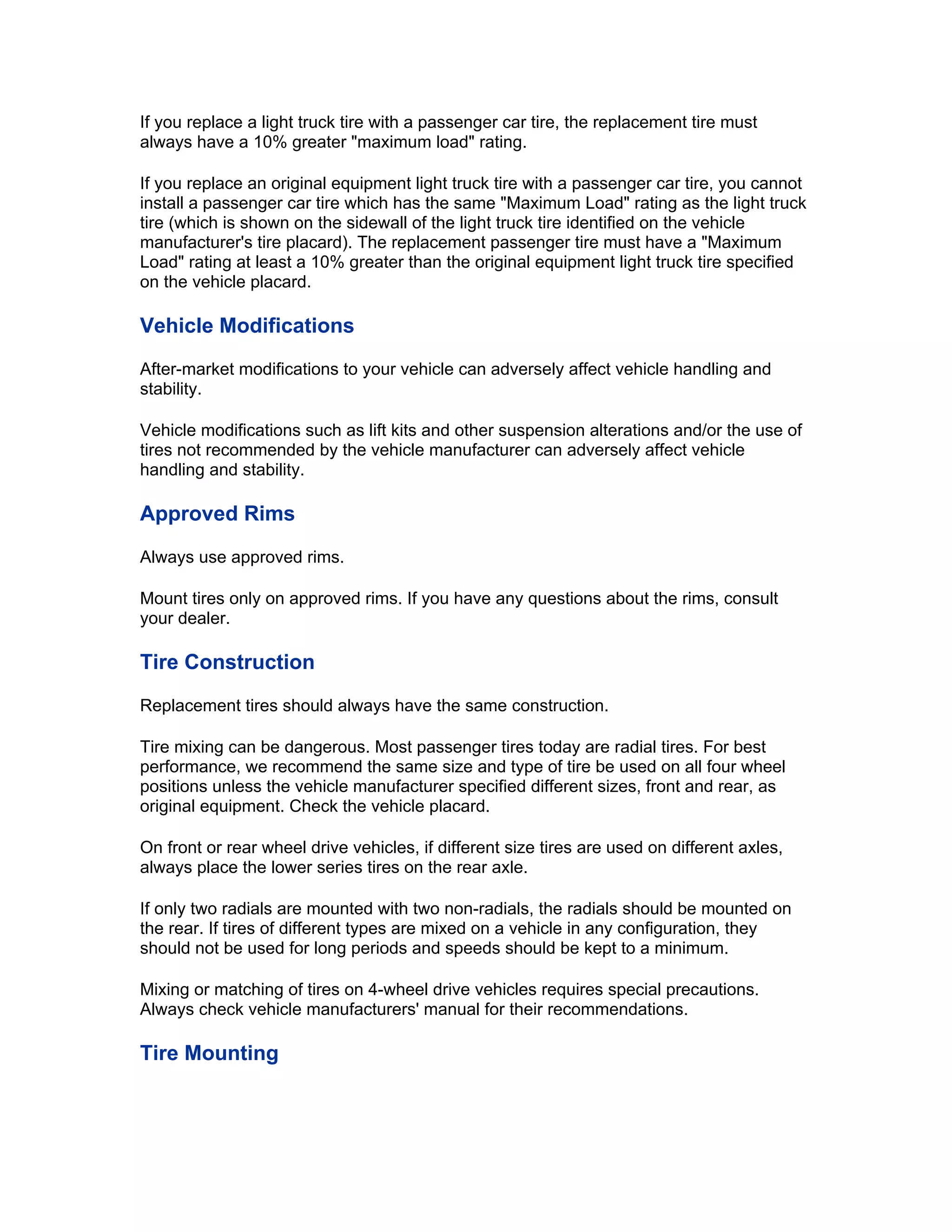 Tire fitment safety | PDF