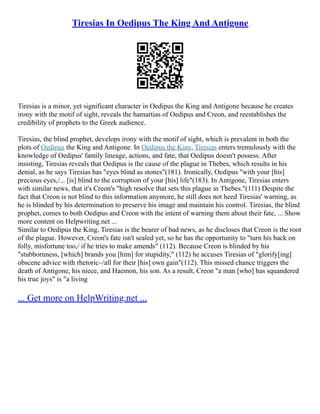 Tiresias In Oedipus The King And Antigone | PDF