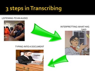 TRANSCRIPTION:Steps, Types and Tips(how to transcribe) | PPT
