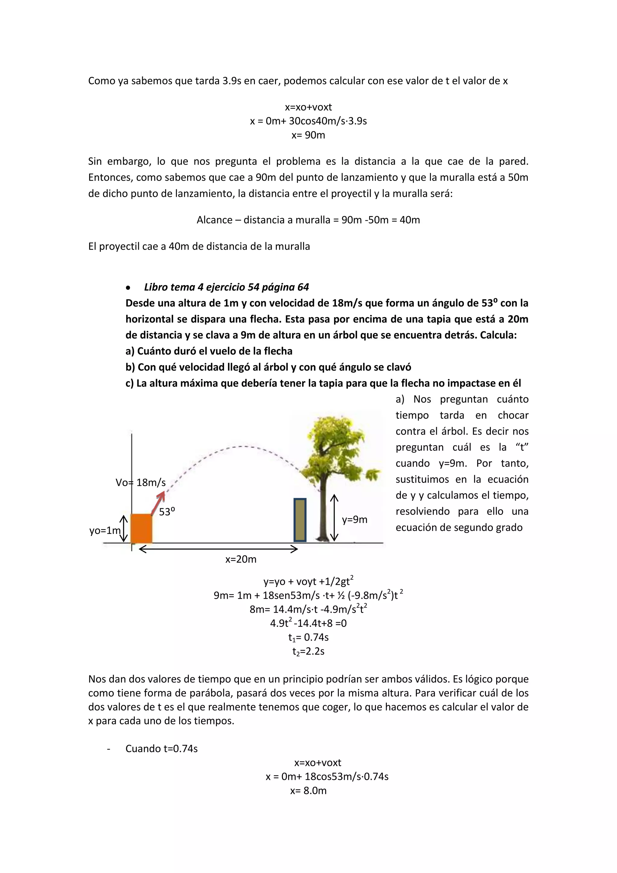 Tiro parabólico ejercicios para entregar solución | DOCX