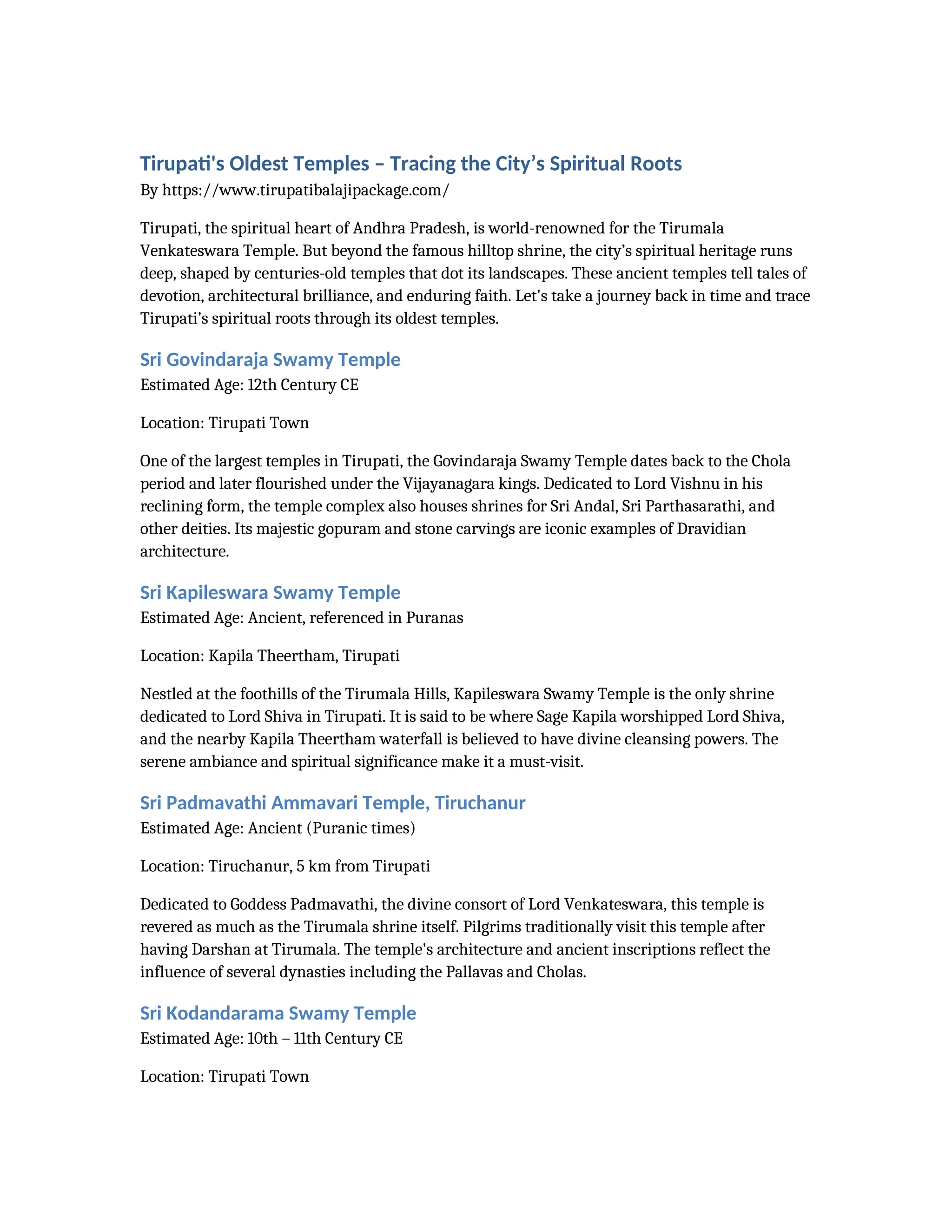 Tirupati's Oldest Temples – Tracing the City’s Spiritual Roots | DOCX