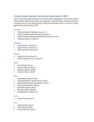 Tirupati Temple Festival Calendar 2025 ............... | DOCX