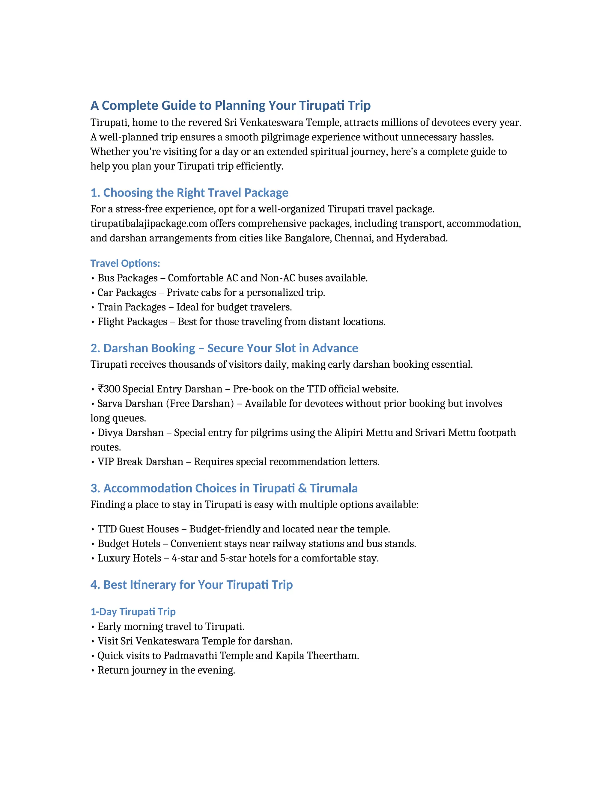 A Complete Guide to Planning Your Tirupati Trip | DOCX