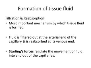 Tissue fluid formation & Edema slideshare | PPTX
