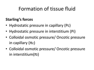 Tissue fluid formation & Edema slideshare | PPTX