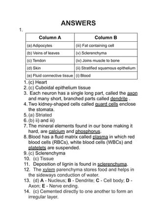Class 9 TISSUES MCQs | PDF
