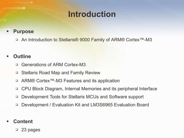 Stellaris® 9000 Family of ARM® Cortex™-M3 | PPT