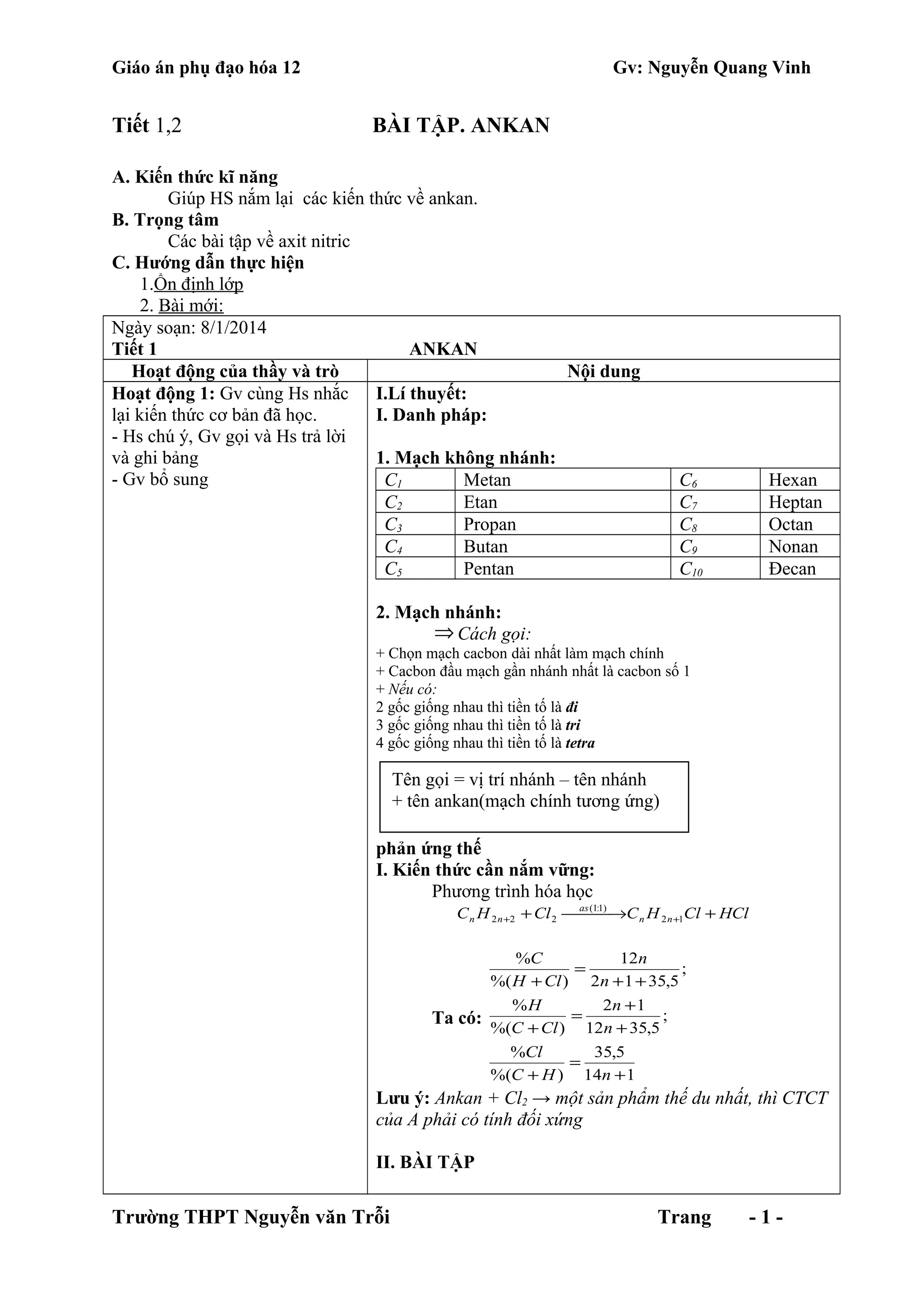 Tiết 1,2 ankan | DOC