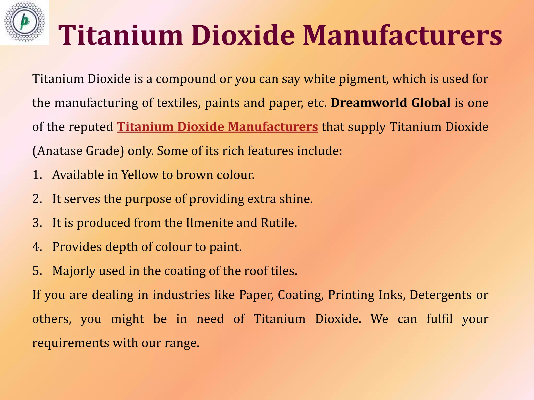 Titanium dioxide manufacturers | PPT