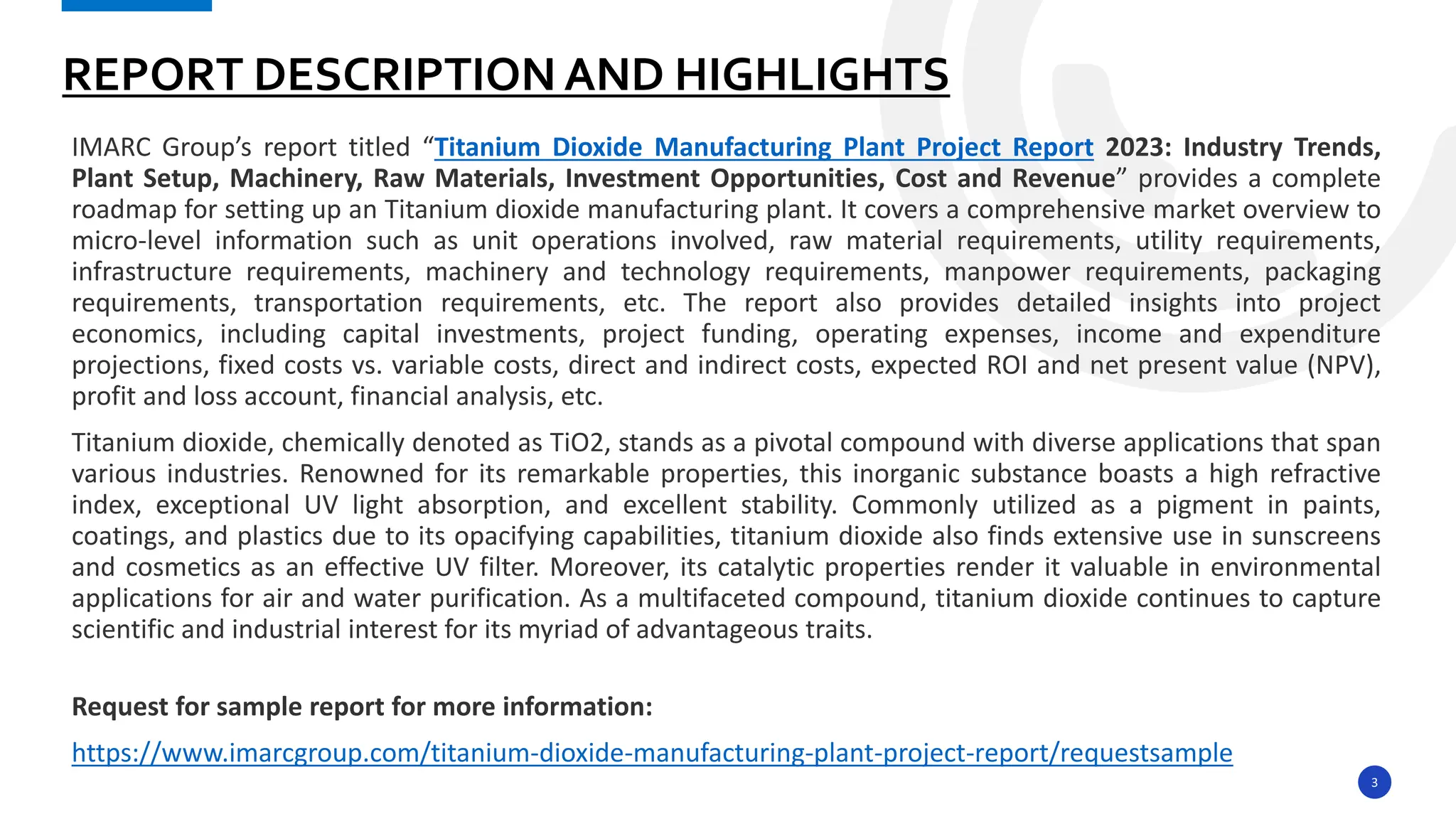 Titanium Dioxide Manufacturing Project Report 2023 Edition | PPT