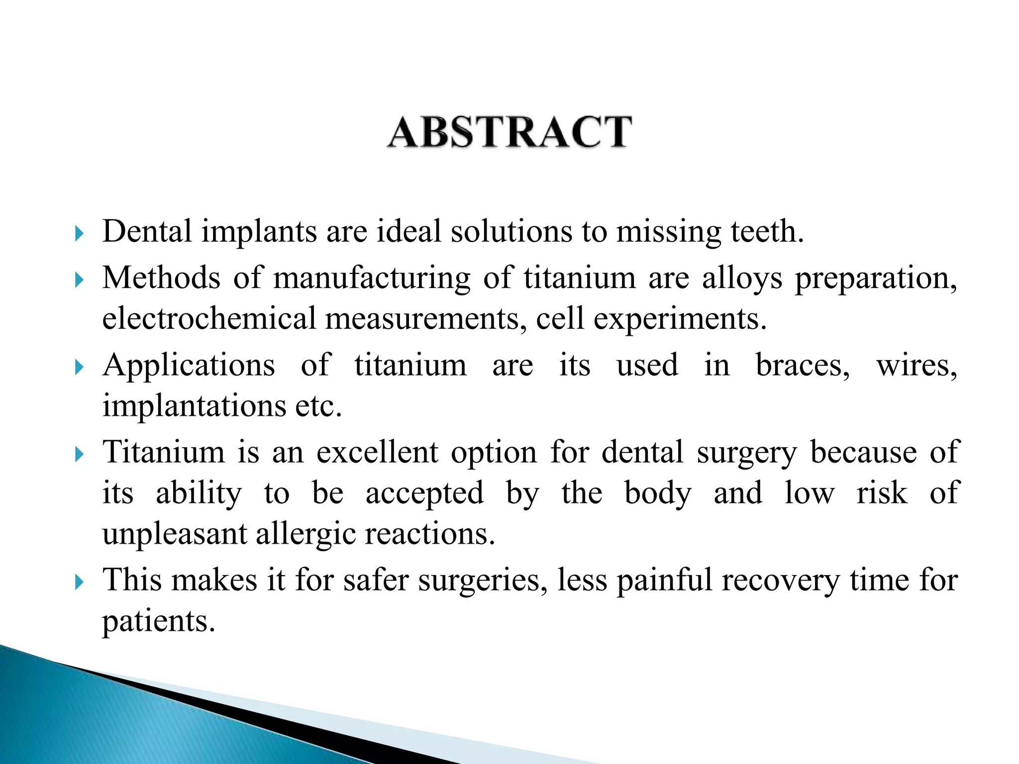 uses of Titanium in dentistry | PPTX