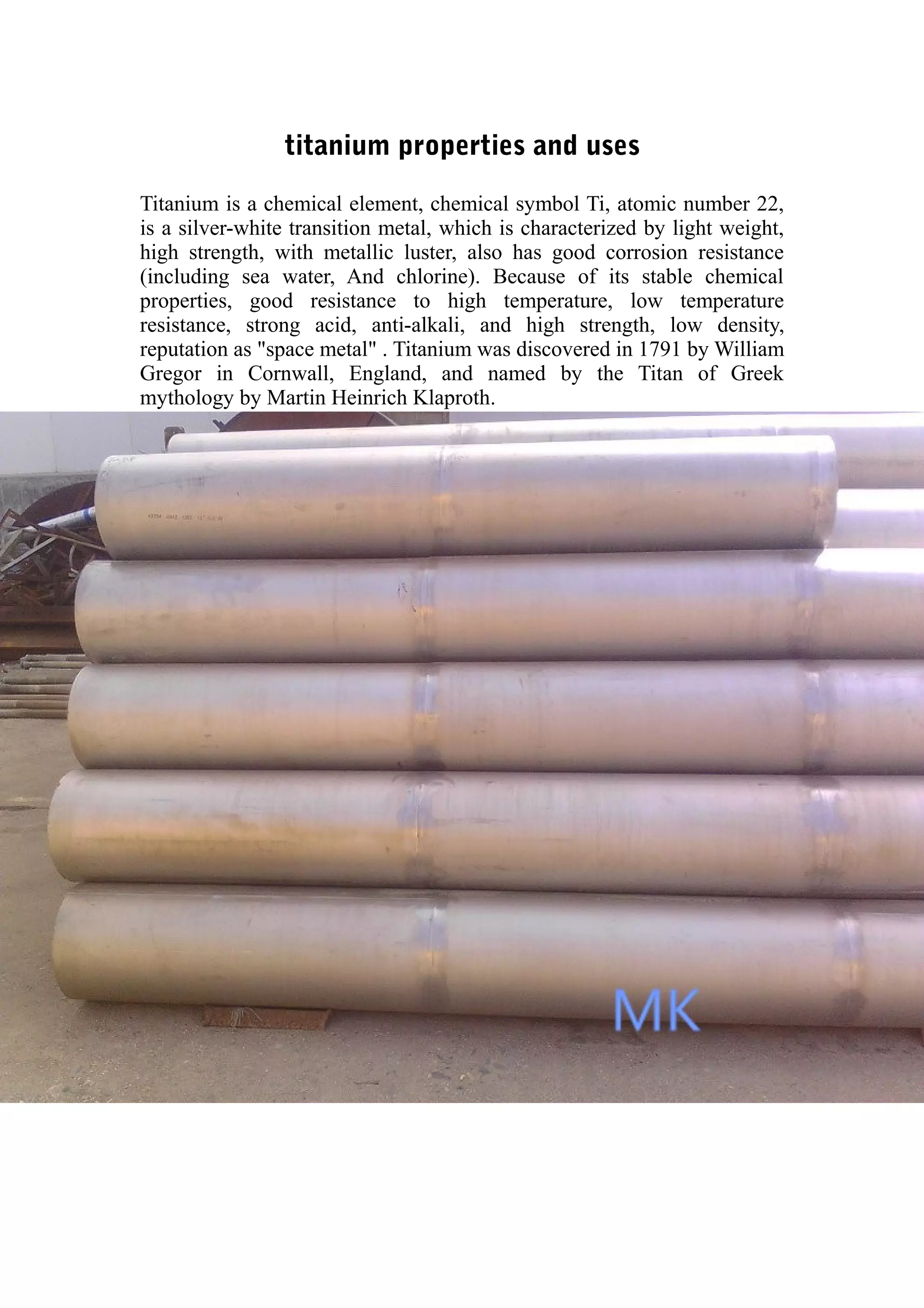 Titanium properties and uses | DOC | Chemistry | Science