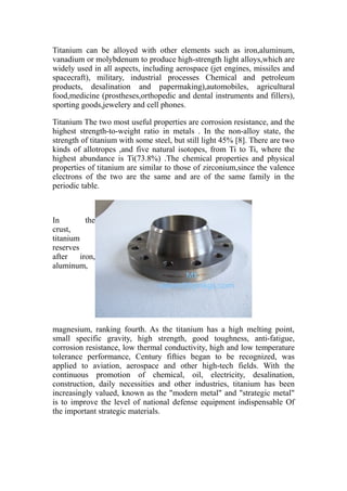 Titanium properties and uses | DOC | Chemistry | Science