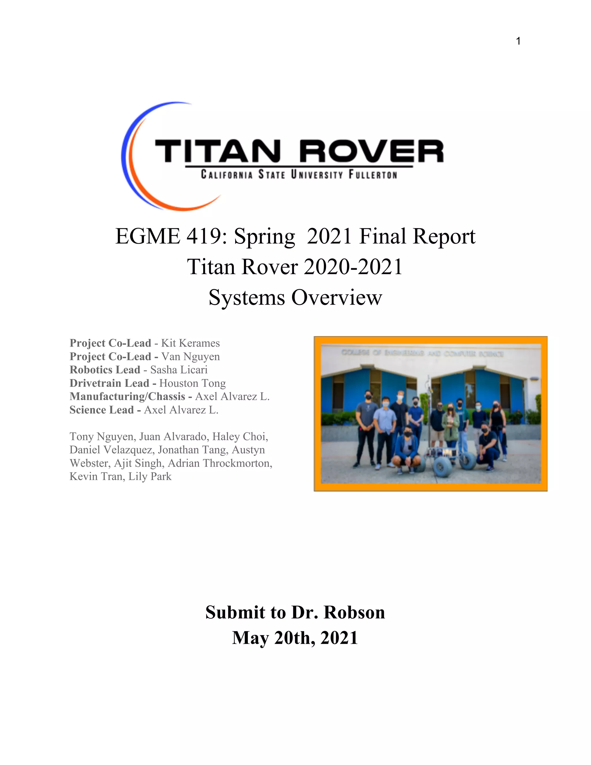 Titan Rover Senior Design Project Critical Design Review 2021 | PDF