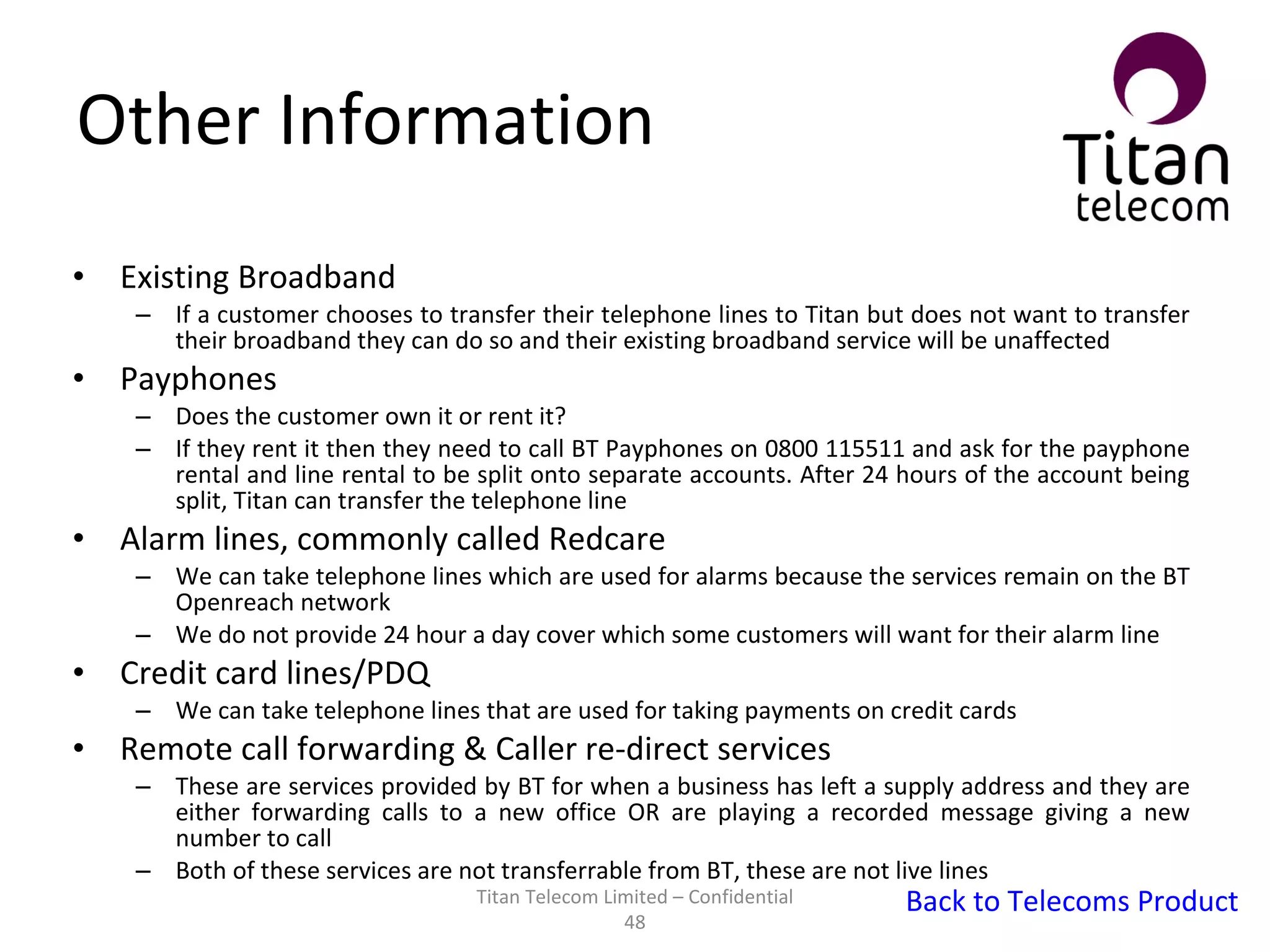 Titan telecomproducttrainingandinformationpackverbalsalesnew | PPT