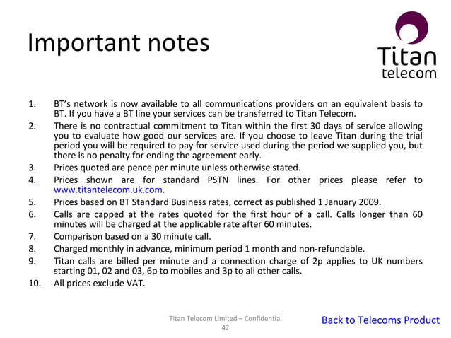 Titan telecomproducttrainingandinformationpackverbalsalesnew | PPT