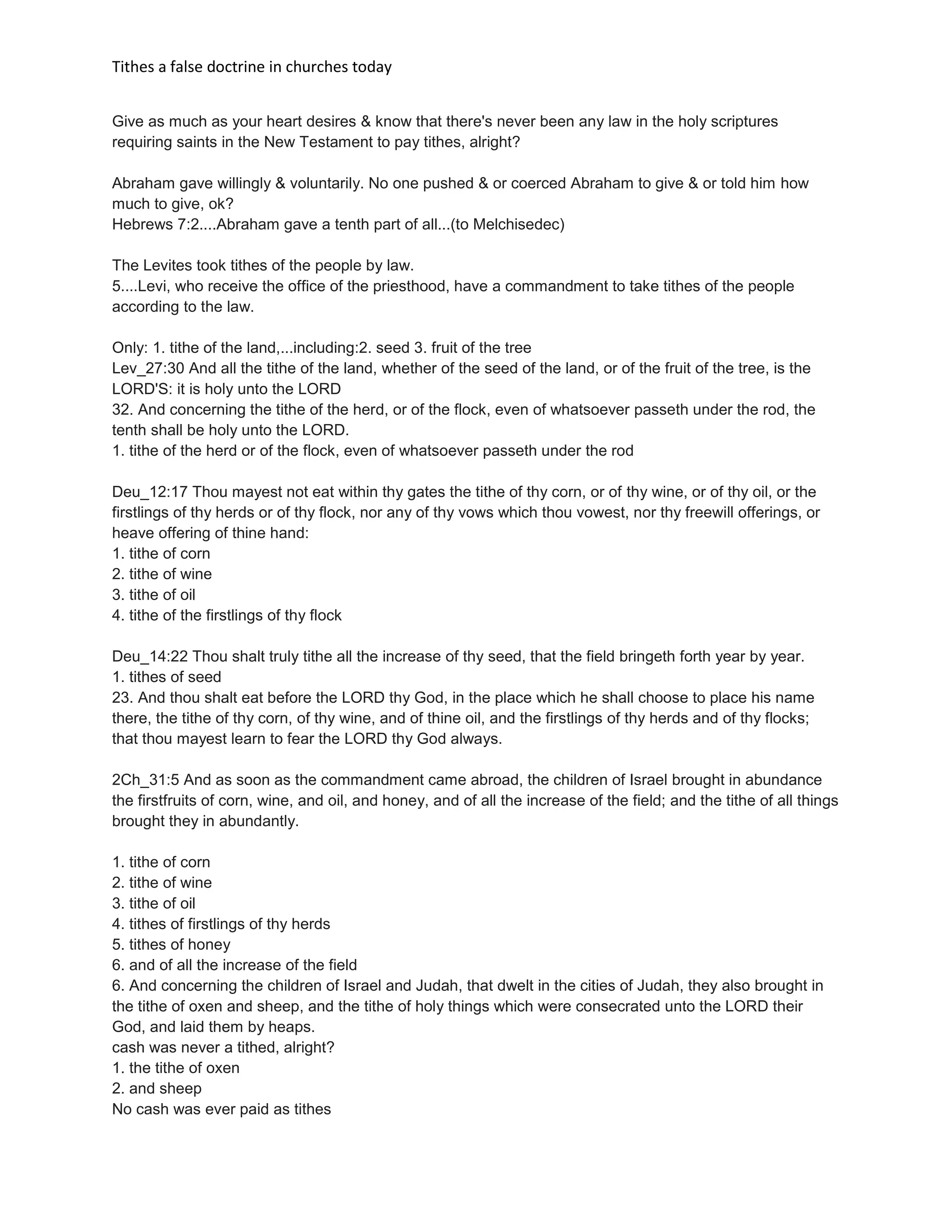 Tithes a false doctrine in churches today | DOCX